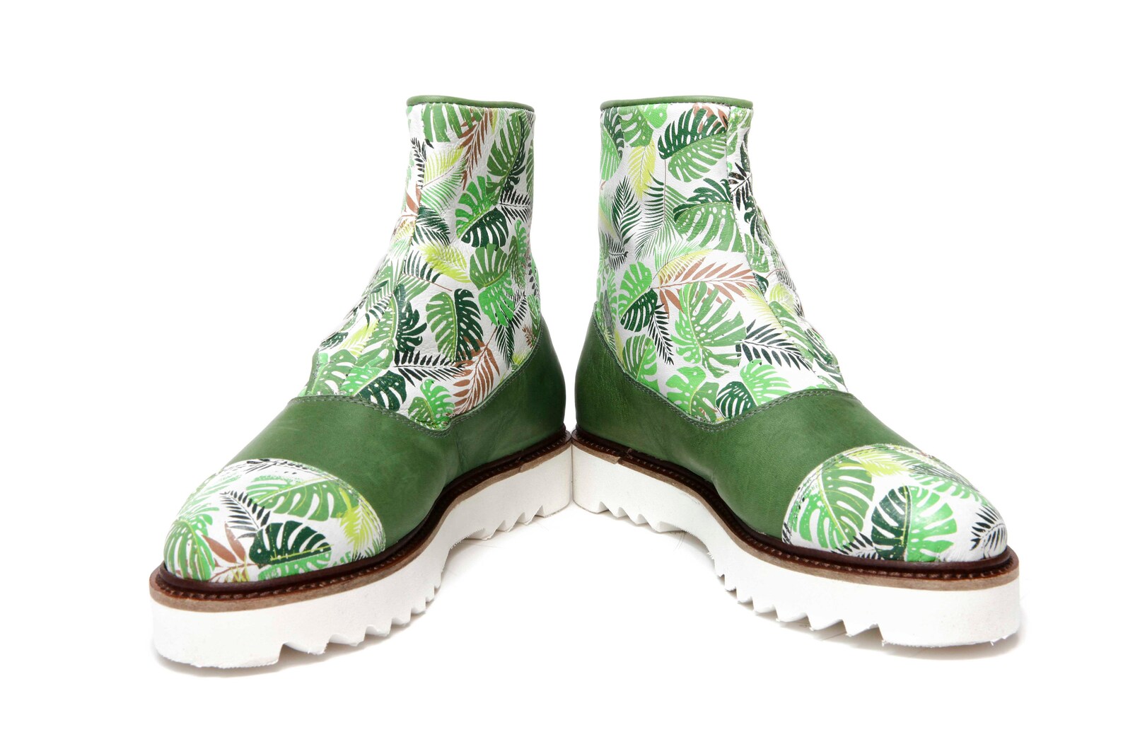 Green Leather Boots/ Oxford Shoes/ Floral Print Ankle Boots/ | Etsy