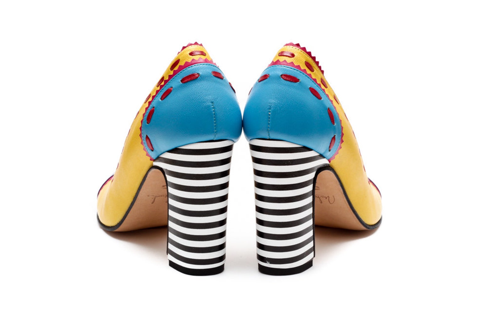 Color Block Leather Handmade Leather Pumps/ Yellow High Heels/ - Etsy