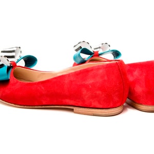 Red Leather Ballet Flats With Double Bow/ Handmade Slip on Shoes ...