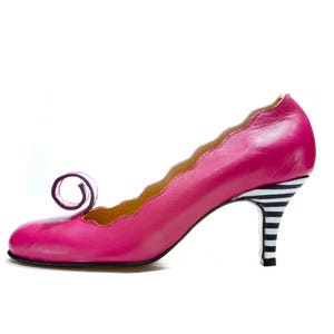 Scallop Edge Handmade Red Mid Heel Leather Pump/ Kitten Heel Red Shoes ...