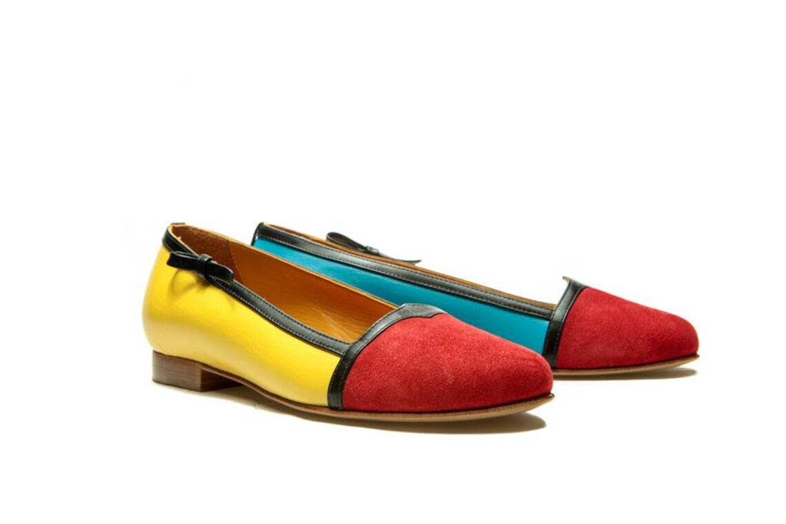 Colour Block Leather Ballet Flats/ Slip on Women's Custom | Etsy