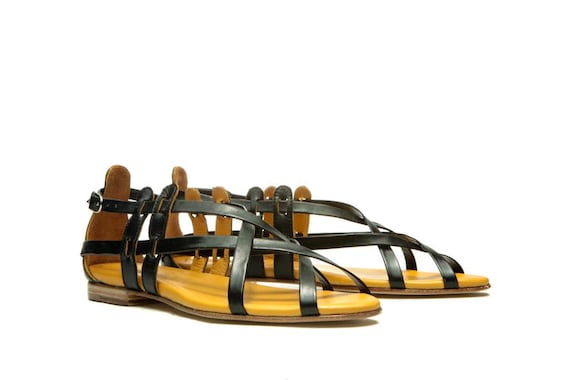Handmade Black Sexy Criss Cross Strappy Leather Sandals Boho Etsy