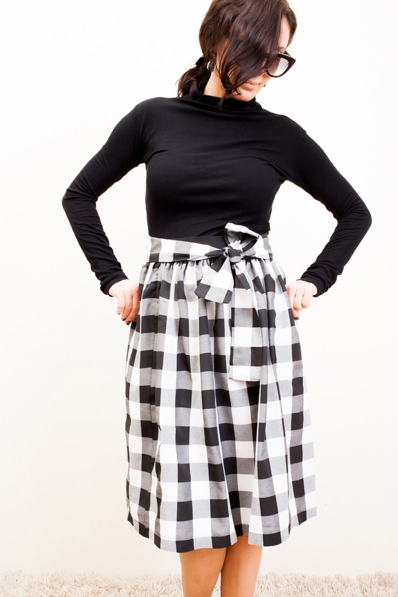 Sale Pleated High Waisted Checkered Skirt Extravagant Black Etsy