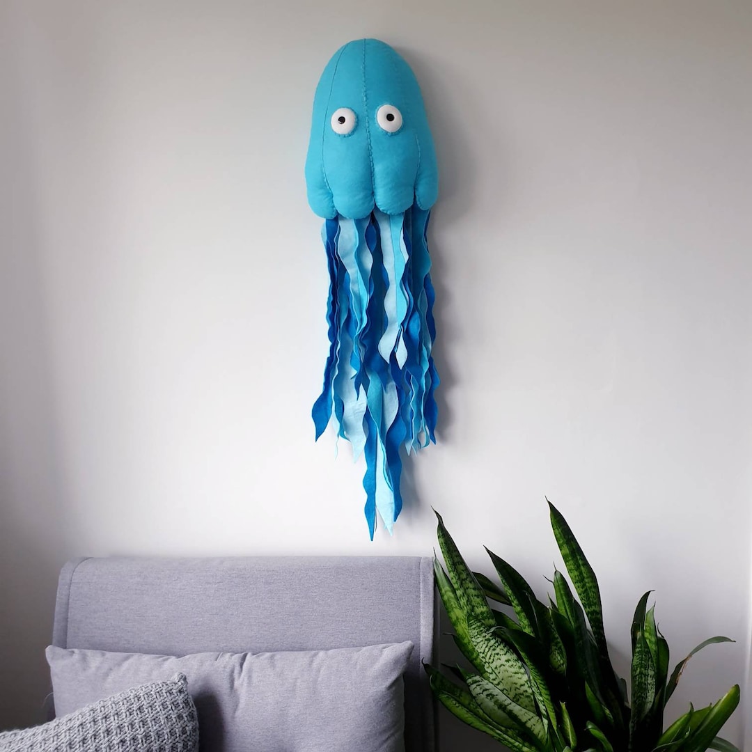 Felt Jellyfish Handmade Faux Taxidermy: Blue Sea Theme Wall Decor - Etsy