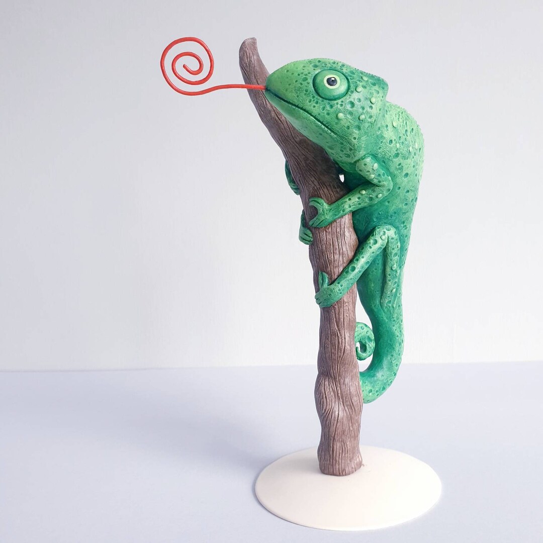 CHAMELEON Polymer Clay Animal Sculpture. Caleb Chameleon - Etsy
