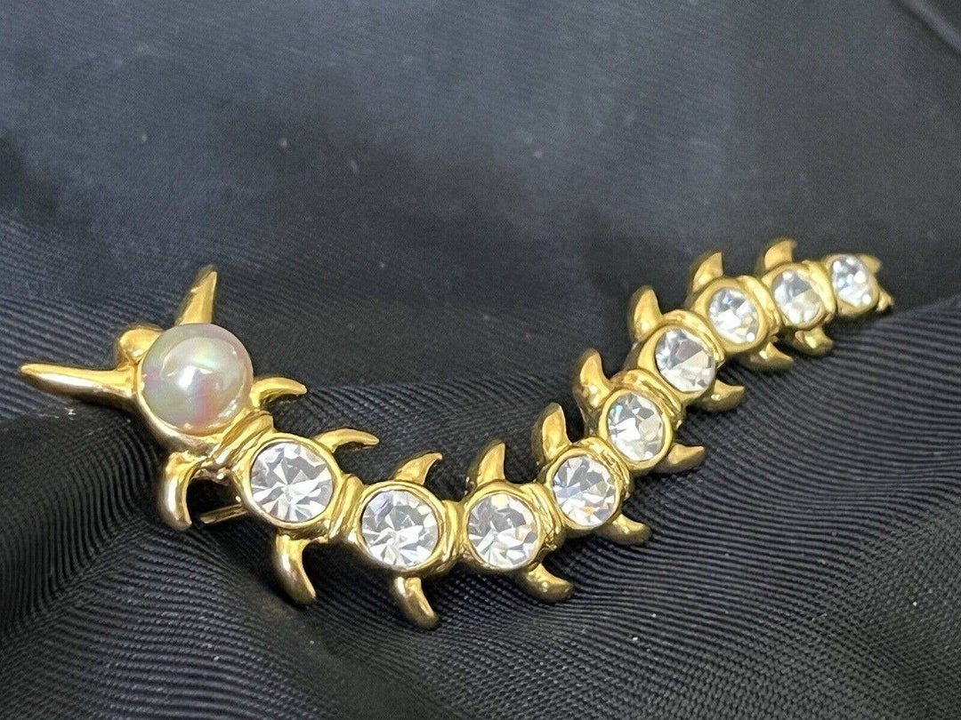 Vintage Centipede Millipede Pin Brooch Gold Tone Rhinestone - Etsy