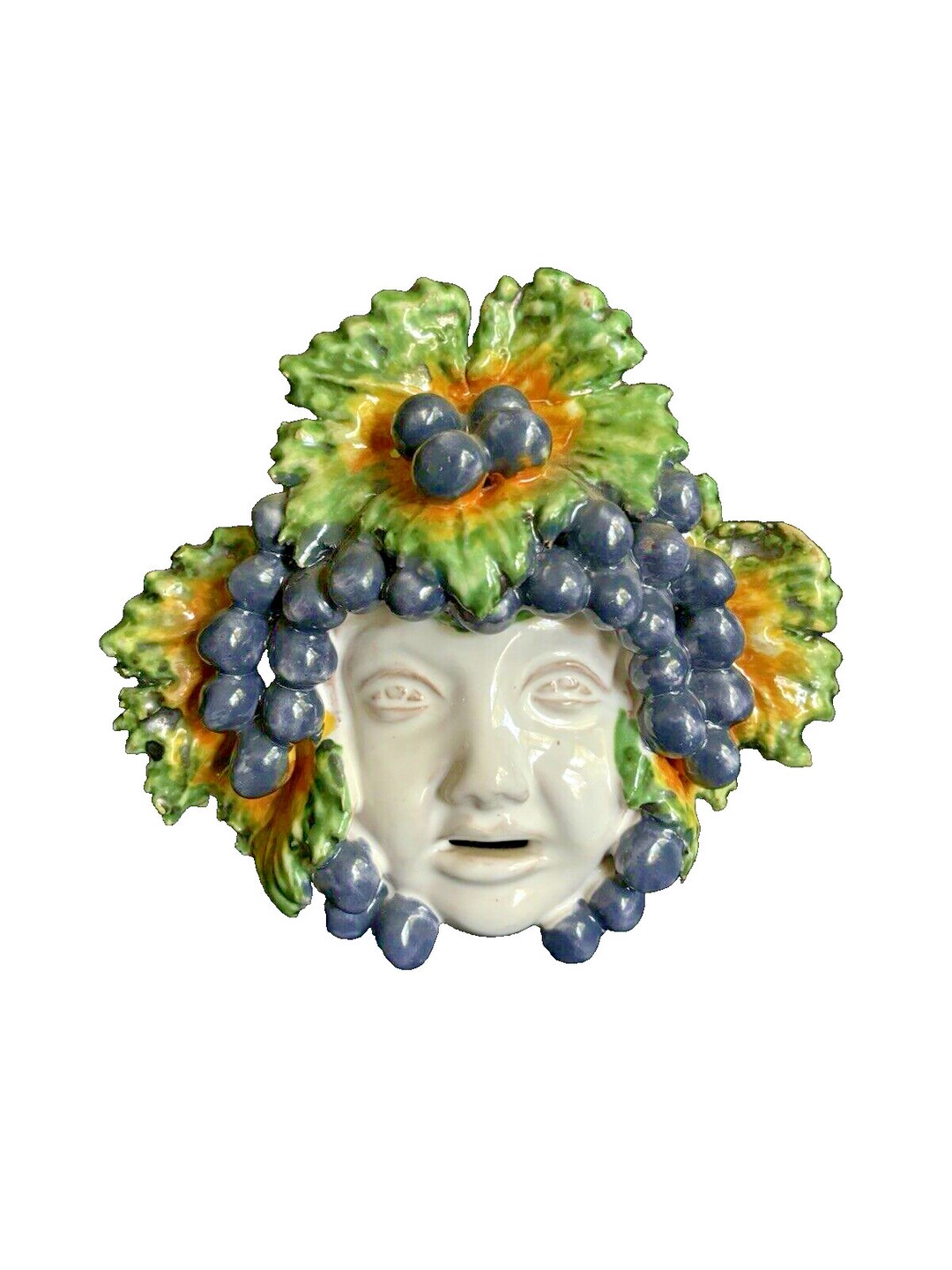 Vintage Italian Majolica Pottery BACCHUS Face Mask GRAPE LEAVES Wall ...
