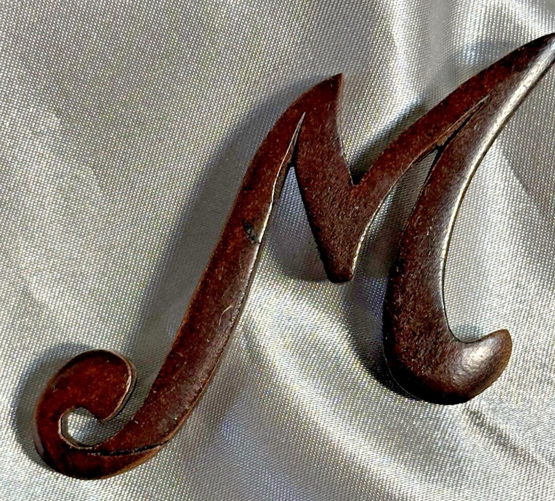 Vintage Large Cursive Letter M Brooch Pin Hand Carved Wooden Brooch Pin ...