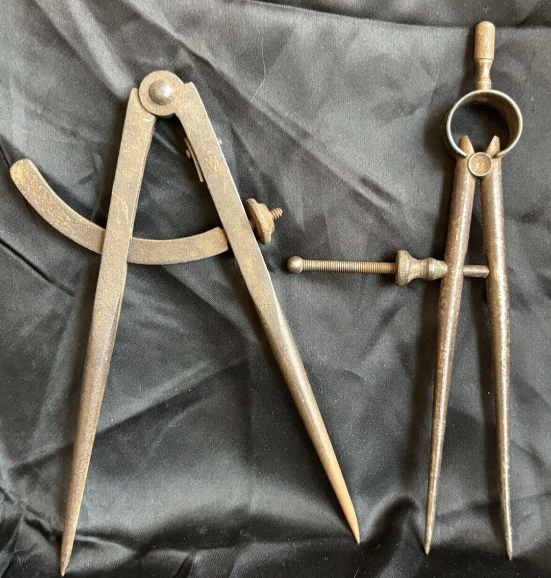 2 Vintage Caliper Compass Drafting Tools Industrial Metal Tools 6 Long ...