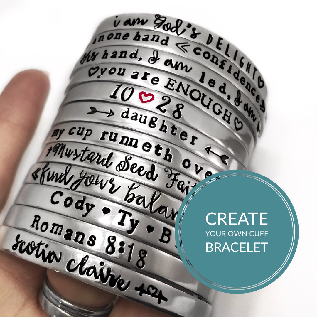 Personalized Cuff Bracelet, Custom Name, Custom Phrase, Inspirational ...