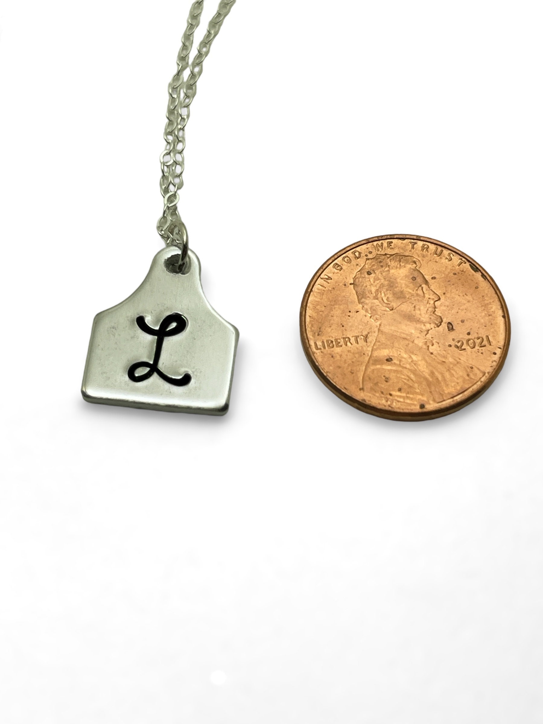 Tiny Cattle Tag Initial Necklace, Personalized Cow Tag Necklace With ...