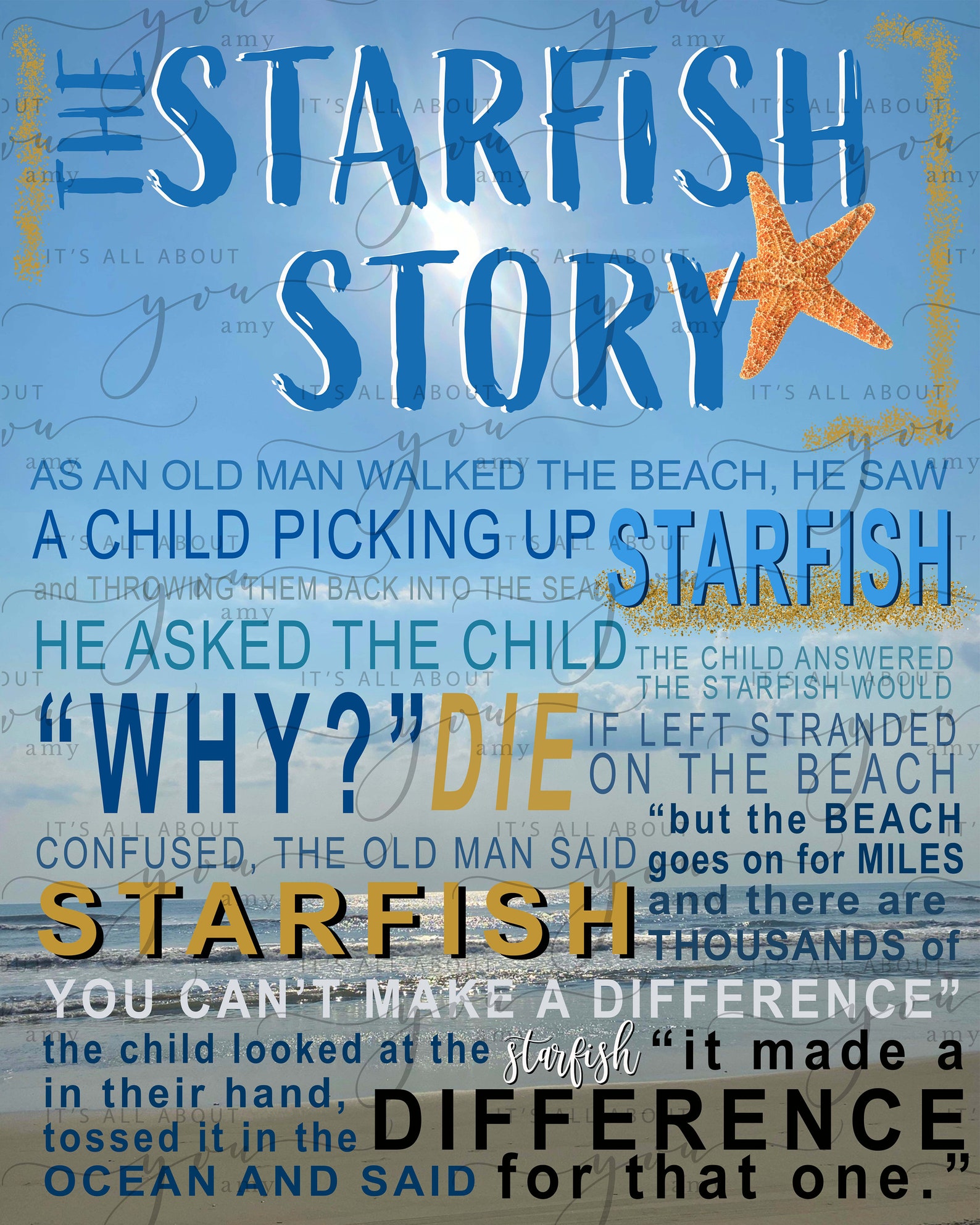Starfish Story It Matters to This One Inspirational Print, Teacher ...