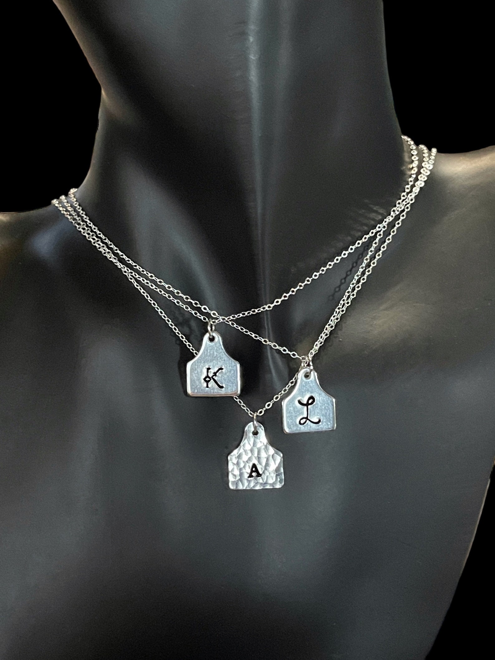 Tiny Cattle Tag Initial Necklace, Personalized Cow Tag Necklace With ...