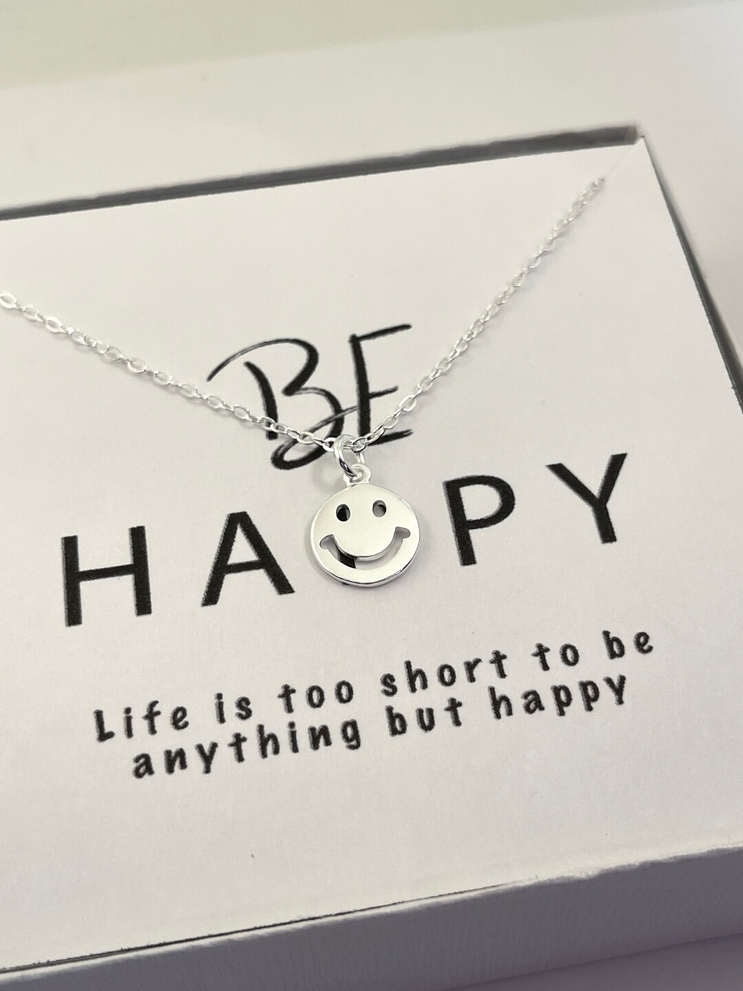 Be Happy Necklace, Silver Smile Face Necklace, Comfort Necklace, Happy ...