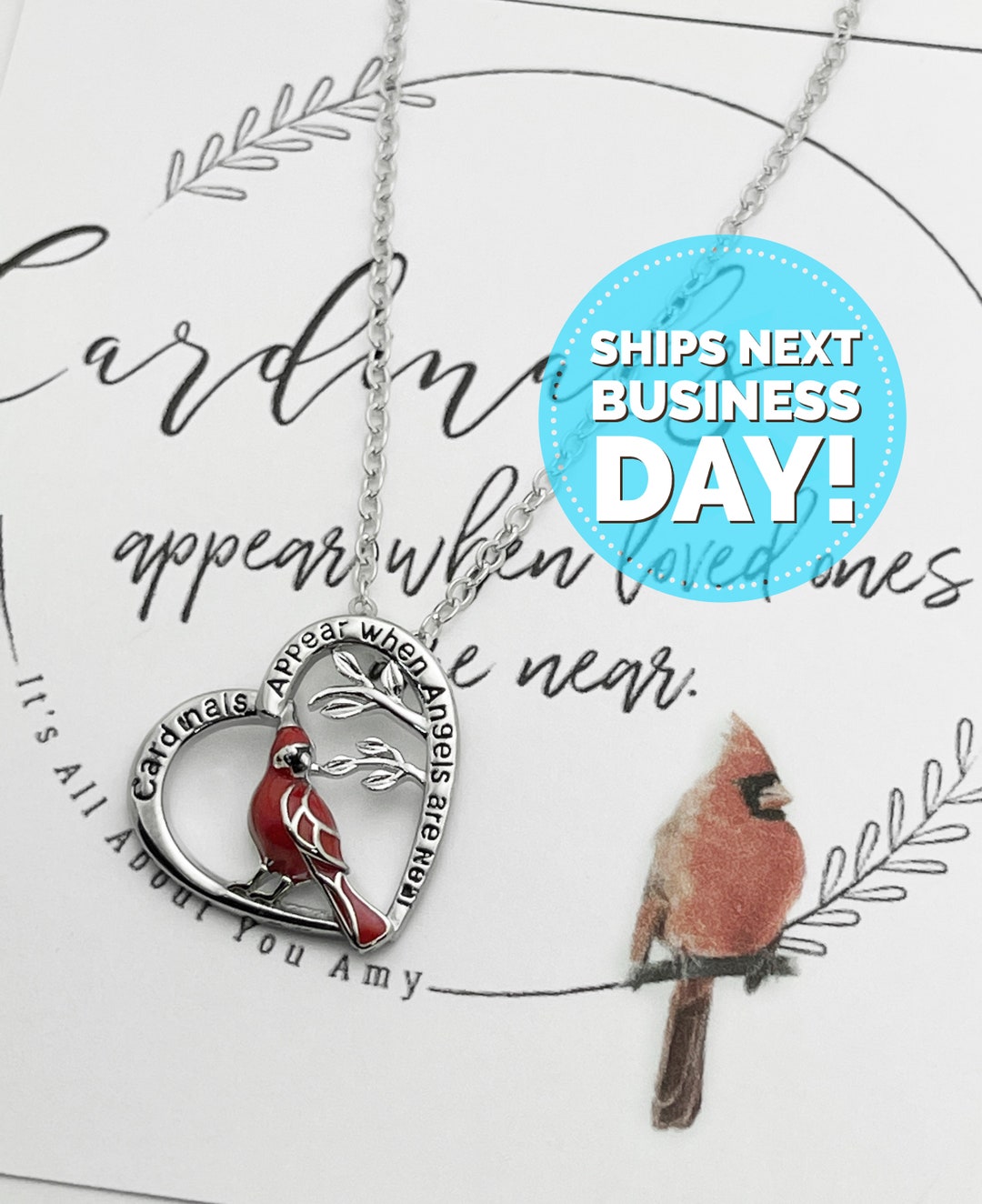 Cardinal Necklace, Memorial Necklace, Loss of Loved One, Cardinal ...