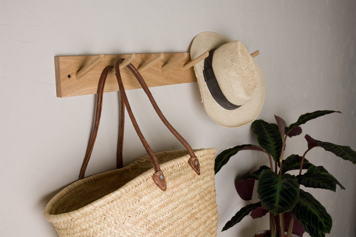 Solid Oak Peg Rail Handmade Oak Coat Rack | Etsy UK