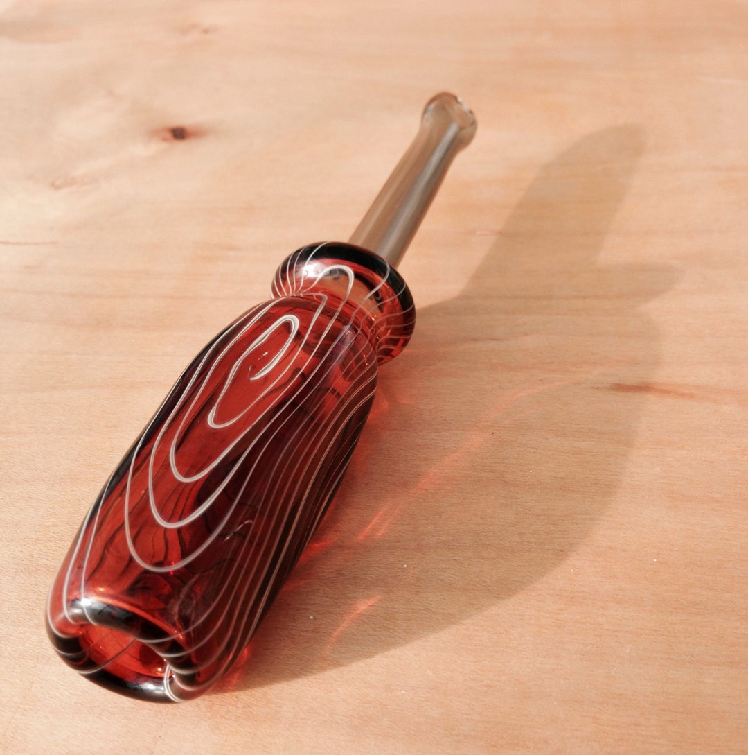 Hand Blown Screwdriver Shaped Glass Chillum Pipe - 'wood' Design Handle ...