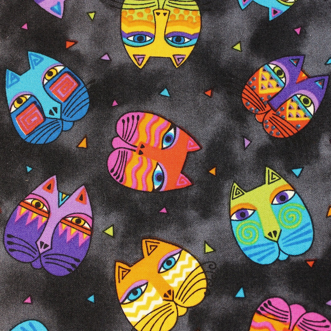 Laurel Burch FANTASTIC FELINES Black Tossed Cat Heads Fabric - BTHY - Etsy