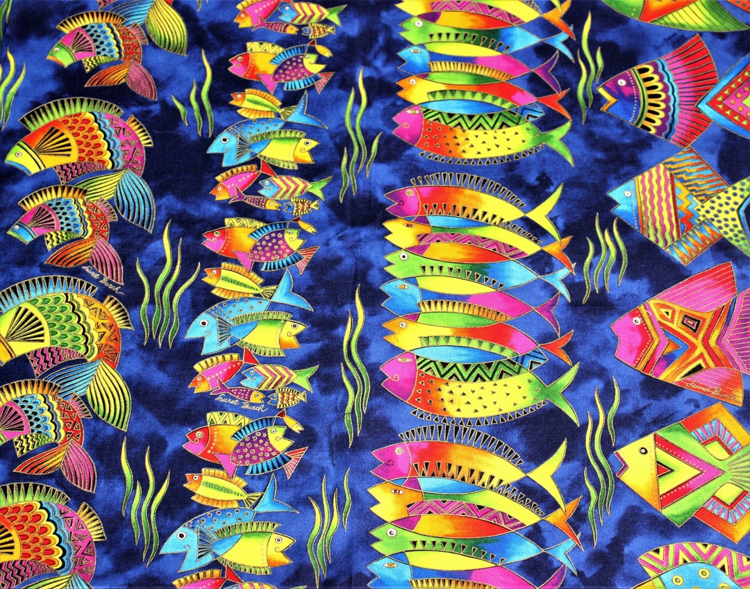 Laurel Burch OCEAN SONGS Large Fish on Dark Blue Fabric SHY 1/2 Yard - Etsy