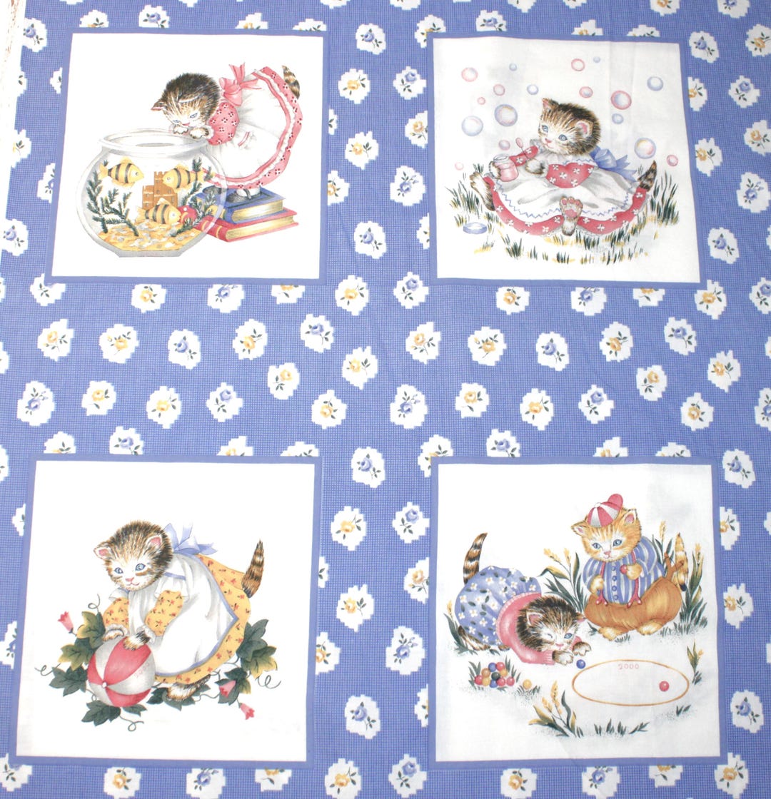 Vintage KITTY CUCUMBER Large Fabric Panel Pre-washed 12 Blocks 34 1/2 X ...