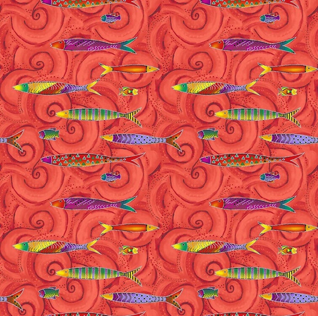 Laurel Burch SEA GODDESS Large Fish Fabric Coral Orange - BTHY - Etsy