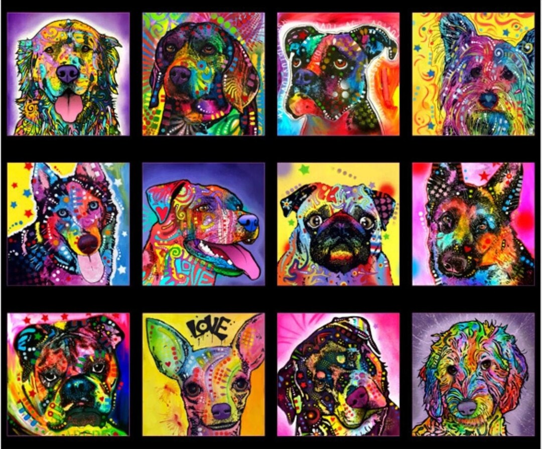 DOGGIE DAZE Dean Russo Large Block Fabric Panel QT Fabrics 36" X 44" - Etsy