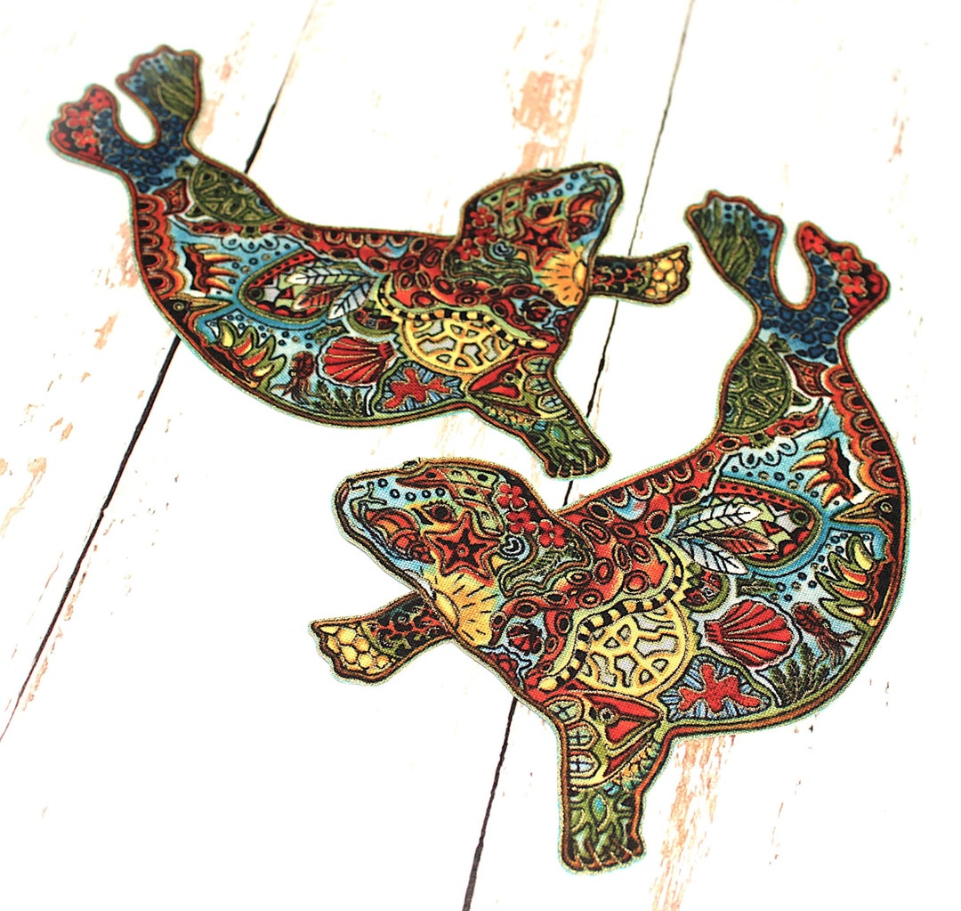 Iron-on APPLIQUE SET 2 PCS Seals Tribal Native Ocean Life Art Hand-cut ...