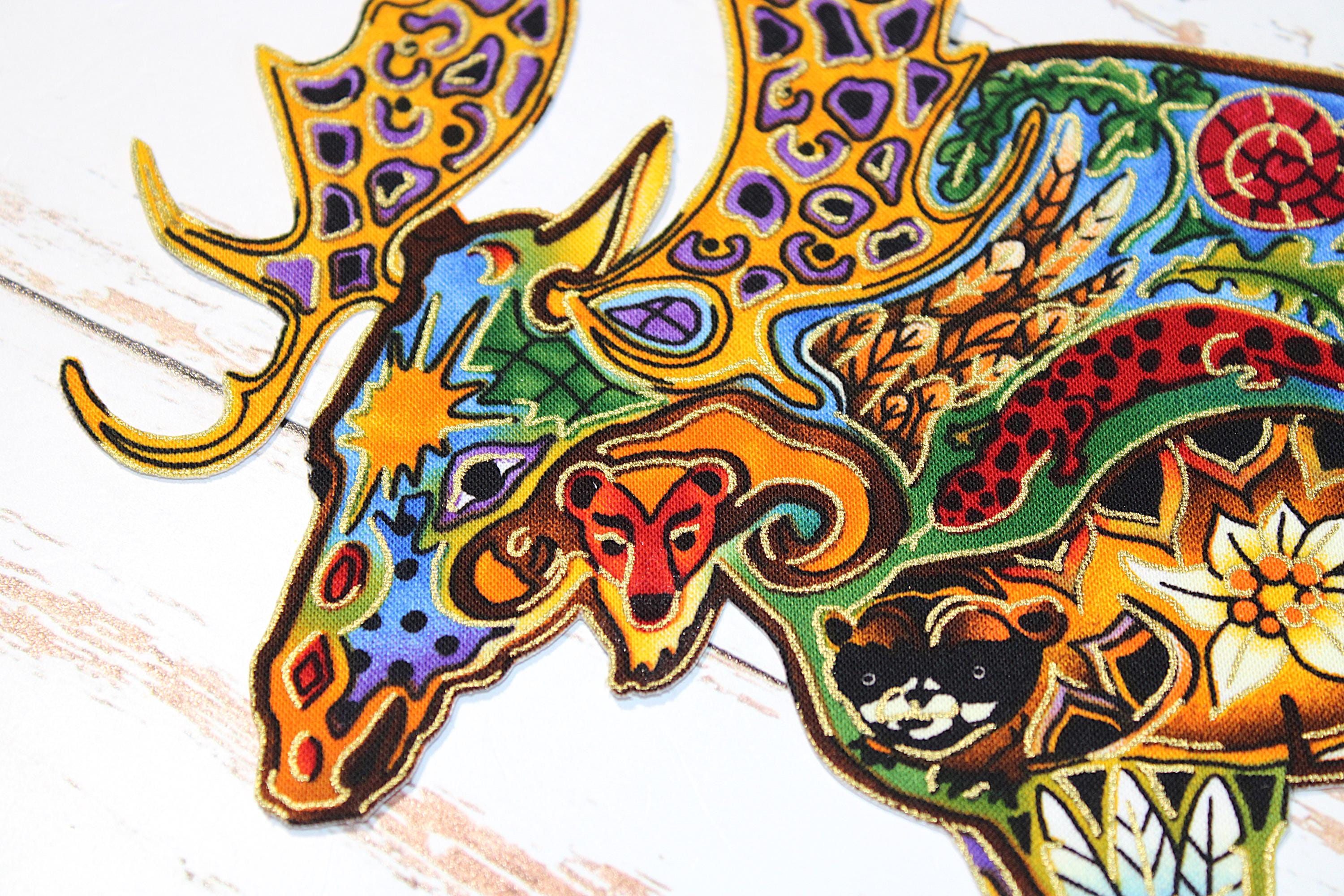 Iron-on APPLIQUE MOOSE Tribal Native Wildlife Art Hand-cut Quilt Fabric ...