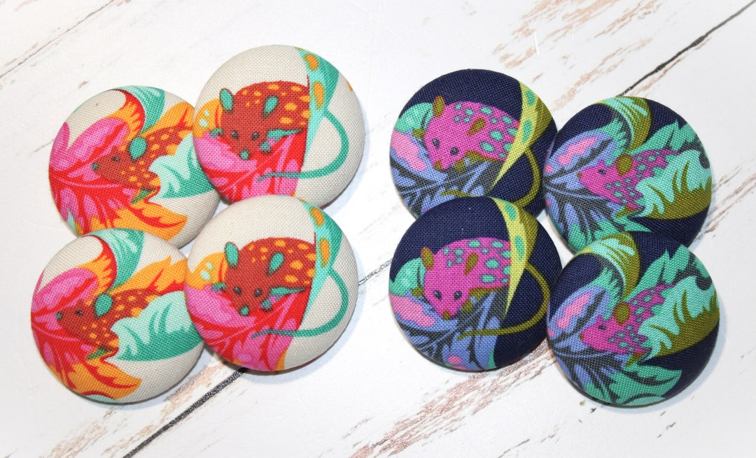 Fabric Craft Buttons 4 PC Set Tula Tabby Road EEK Mouse Fabric Handmade ...