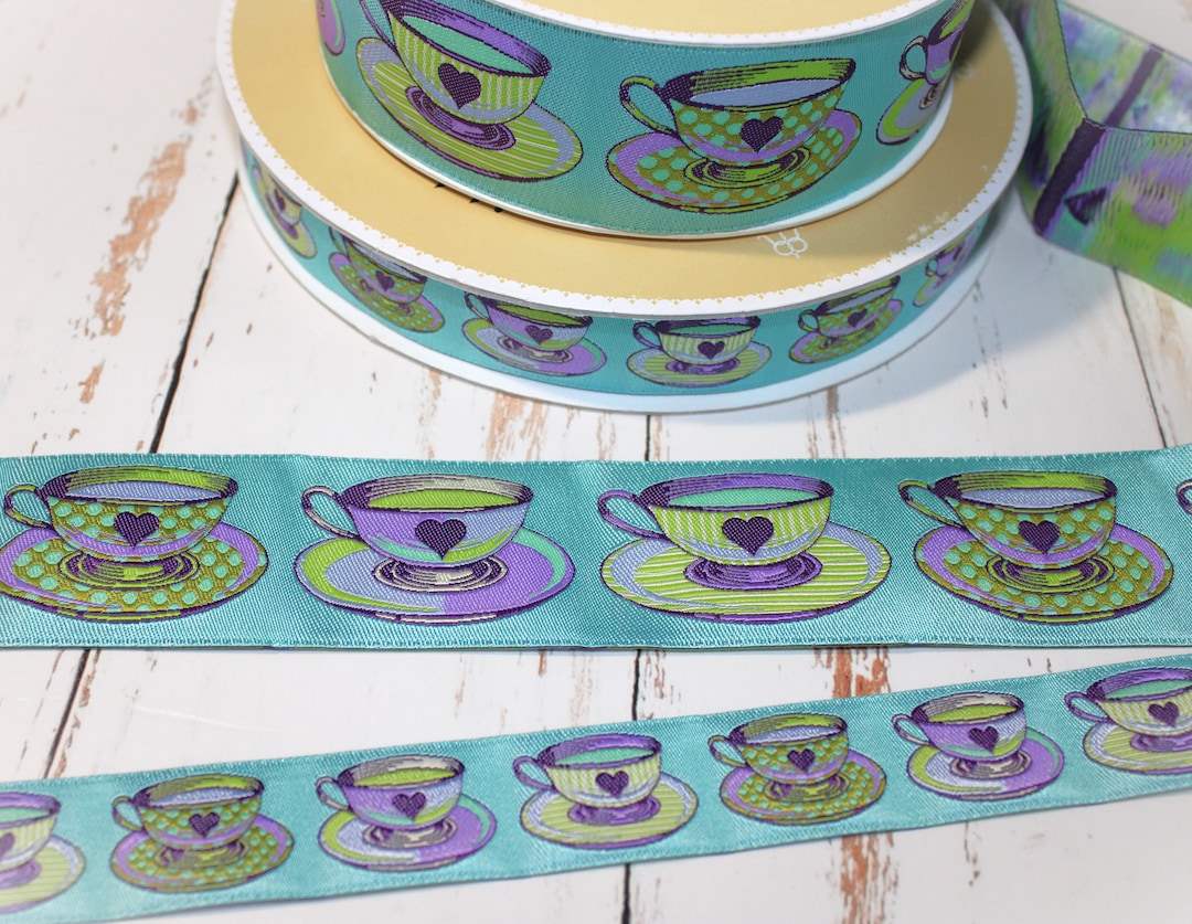 TULA PINK Ribbon Curiouser & Curiouser Tea Time Cups on Blue - BTY - Etsy