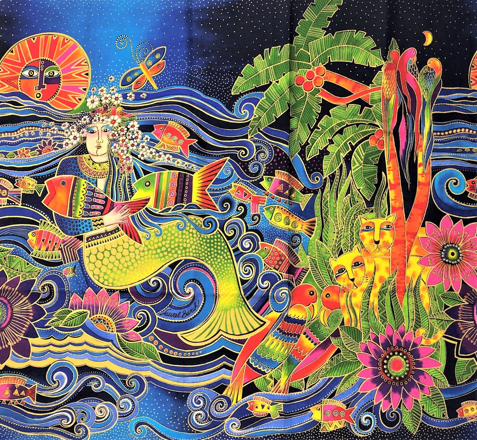 Laurel Burch OCEAN SONGS Mermaid Fabric Panel - Etsy