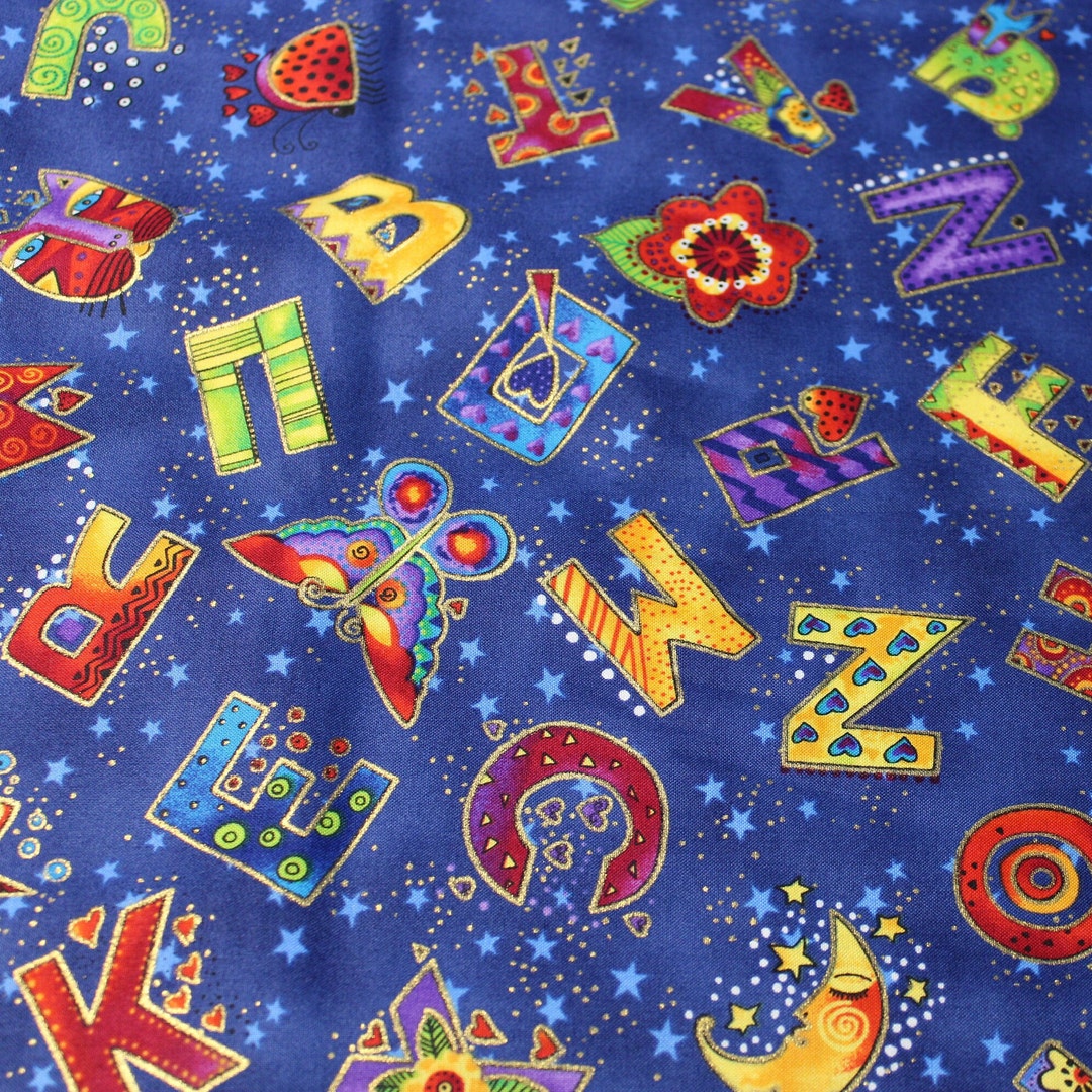 Laurel Burch LAUREL LAND Alphabet Letter Toss Blue Fabric - BTHY - Etsy