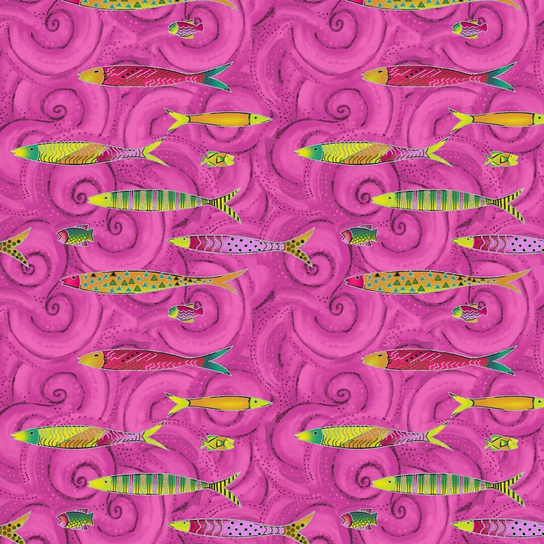Laurel Burch SEA GODDESS Large Fish Fabric Pink - BTHY - Etsy