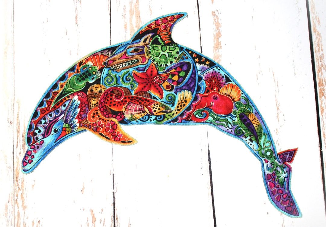 Iron-on APPLIQUE DOLPHIN Tribal Native American Ocean Life Art Hand-cut ...