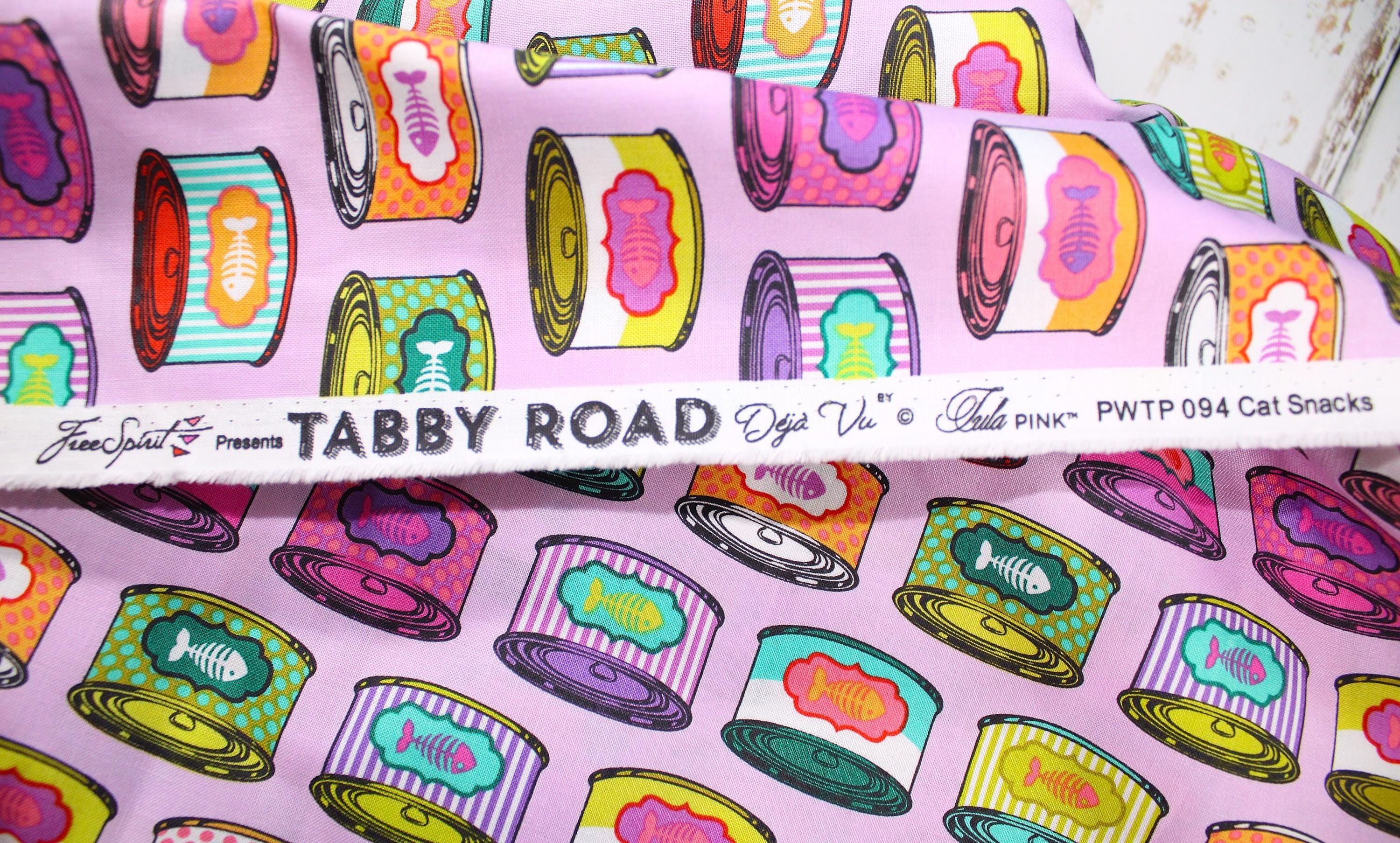 Tula Pink TABBY ROAD Deja Vu Quilt Fabric Cat Snacks Electro Berry ...