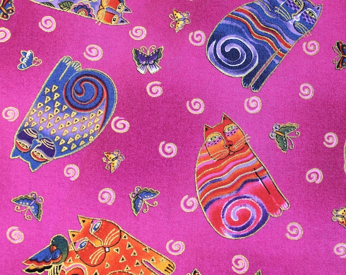 Laurel Burch FABULOUS FELINES Fuchsia Pink Fabric - Generous 7/8 YD - Etsy