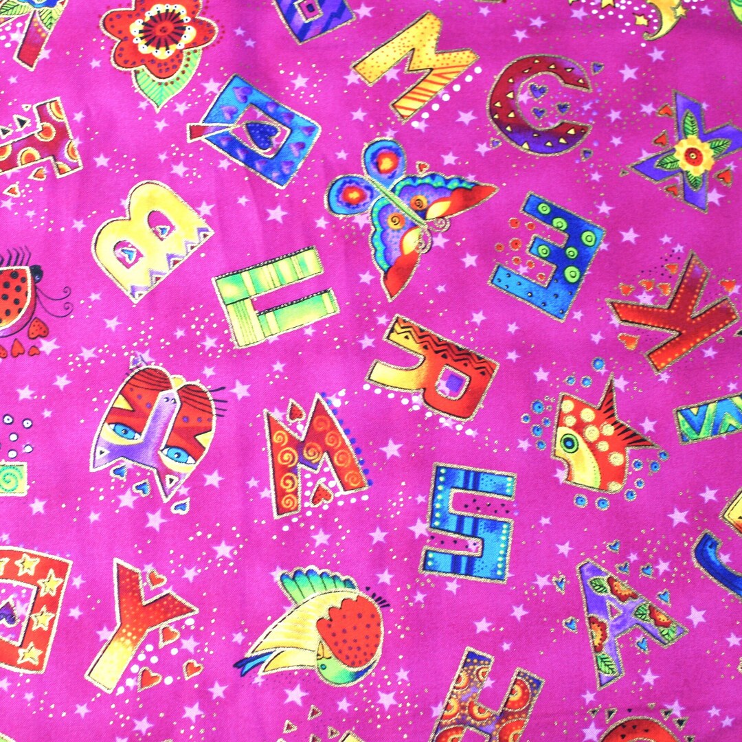 Laurel Burch LAUREL LAND Alphabet Letter Toss Dark Pink Fabric - BTHY ...