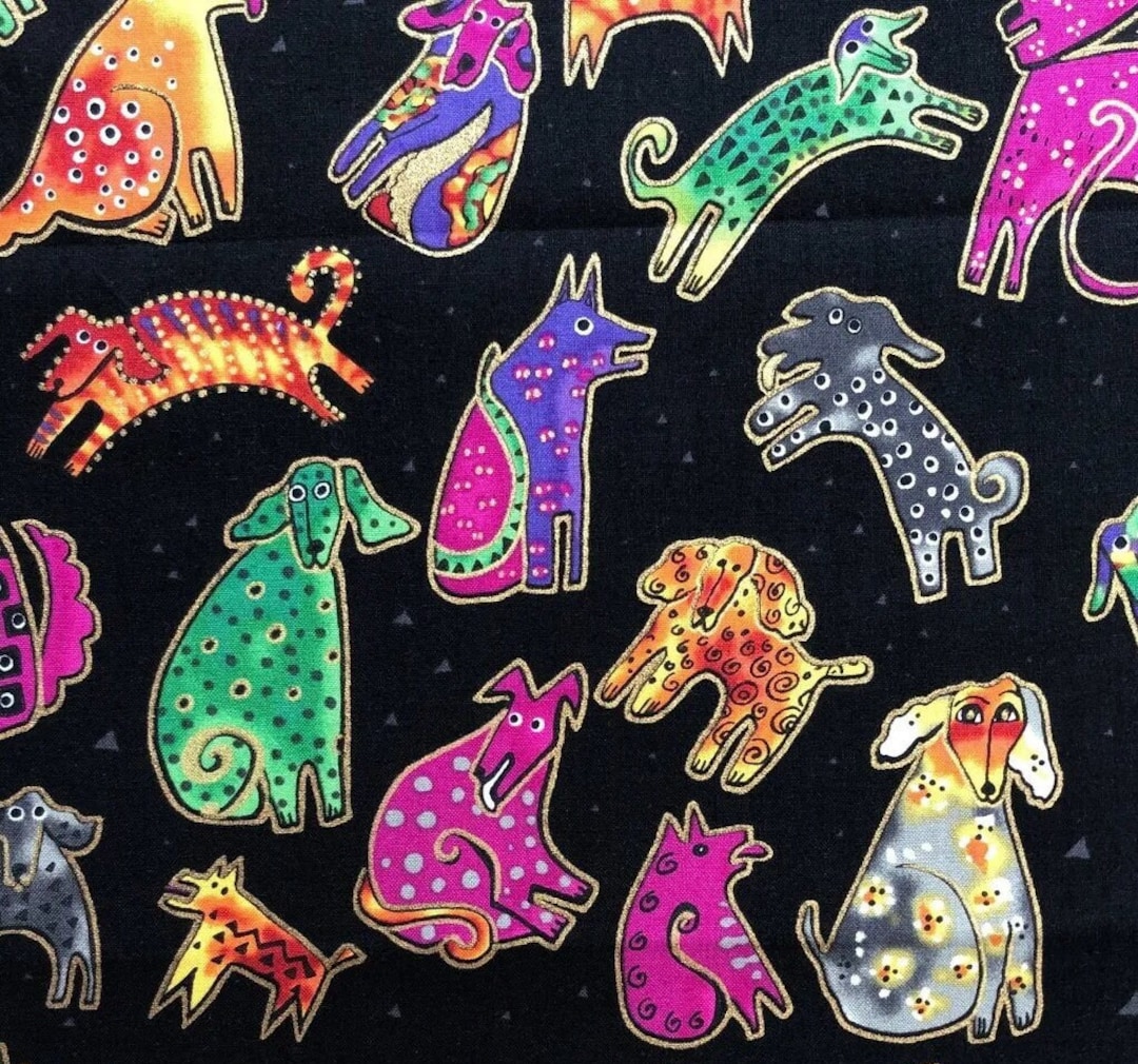 Laurel Burch DOGS & DOGGIES Scattered Dogs Fabric Black - BTHY - Etsy