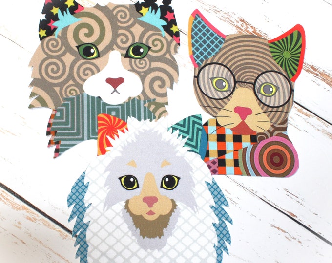 Iron-on APPLIQUE Patchwork Cats Hand-cut Quilt Fabric - Etsy