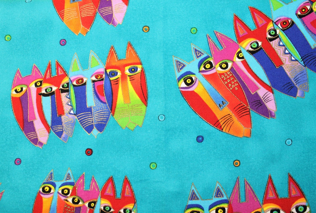 Laurel Burch JUNGLE SONGS Tribal Cat Masks Fabric Teal Blue - BTHY - Etsy