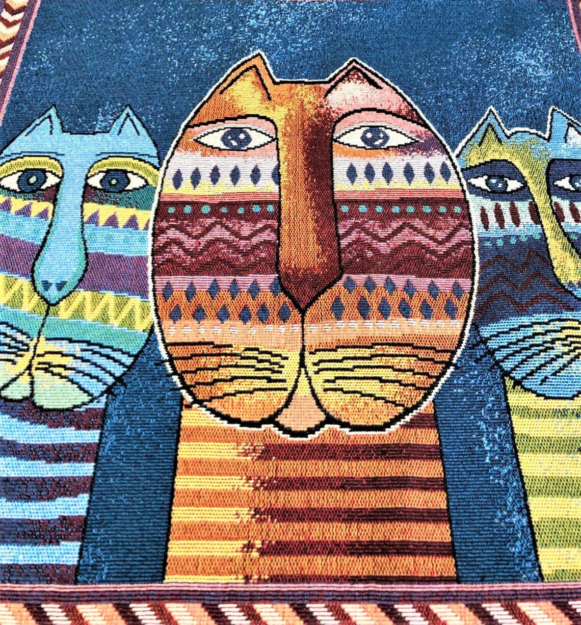 Cats FABRIC PANEL Tapestry Jacquard Pillow Panel Blue Cat - Etsy