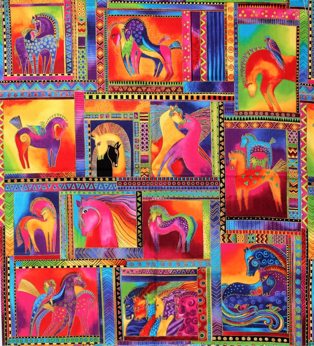 Laurel Burch DANCING HORSES Blocks Fabric - SHY Yard - Etsy