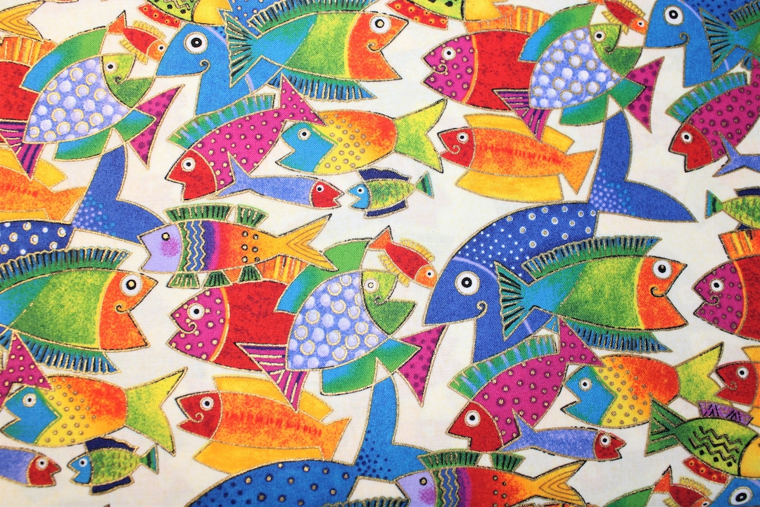 Laurel Burch SEA SPIRITS Bright Fish on Cream - BTHY - Etsy