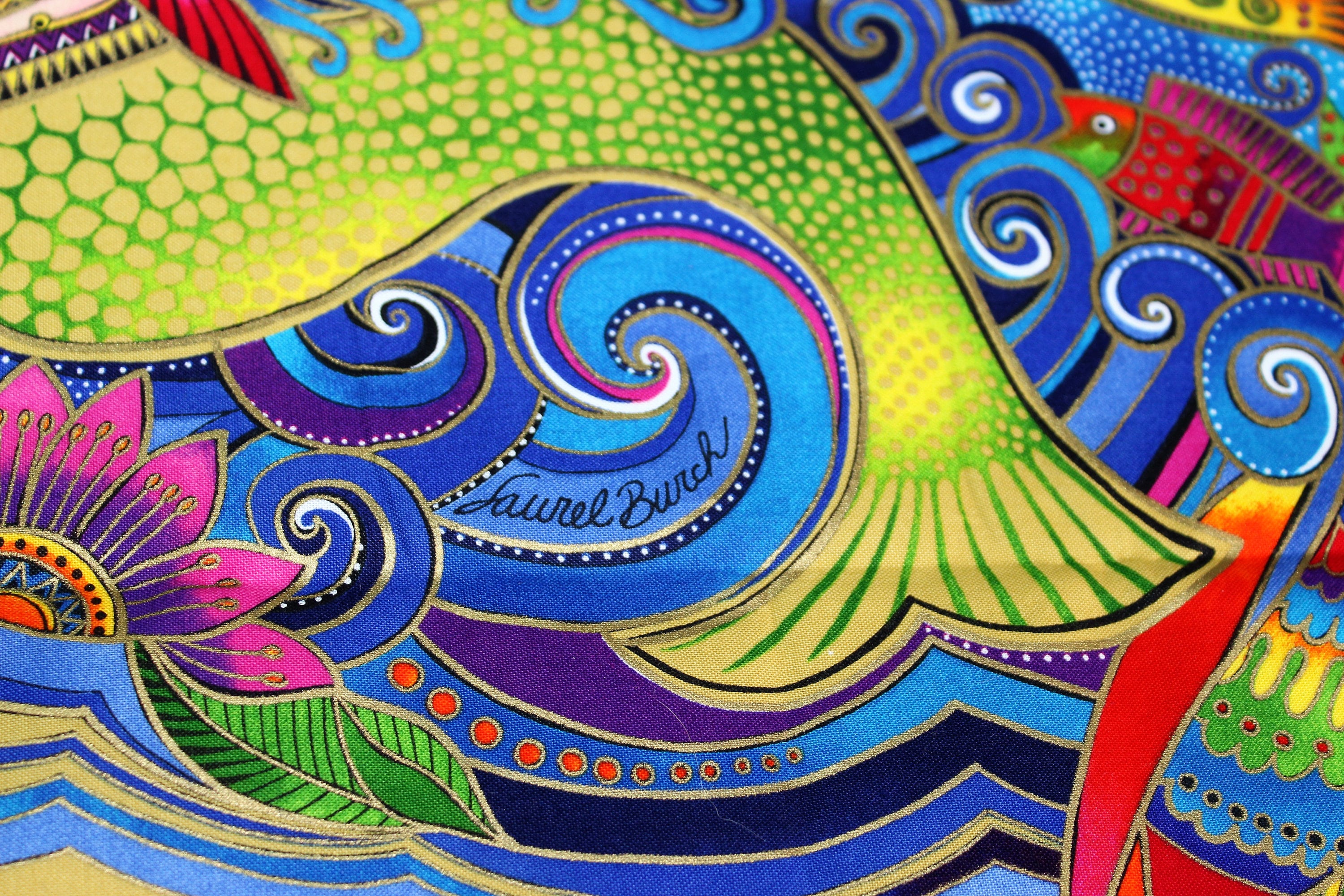 Laurel Burch OCEAN SONGS Mermaid Fabric Panel | Etsy