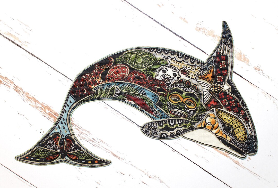 Iron-on APPLIQUE ORCA Tribal Native Animal Ocean Life Art Whale Hand ...