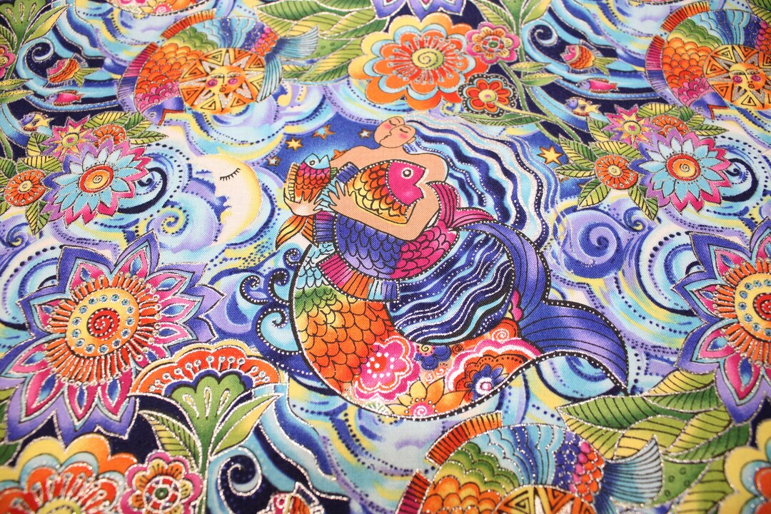 Laurel Burch SEA GODDESS Mermaids Fabric Two Colors BTHY - Etsy