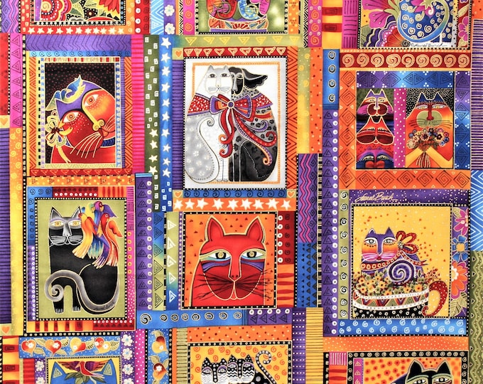 Laurel Burch FABULOUS FELINES Blocks Fabric - SHY 3/4 Yard - Etsy