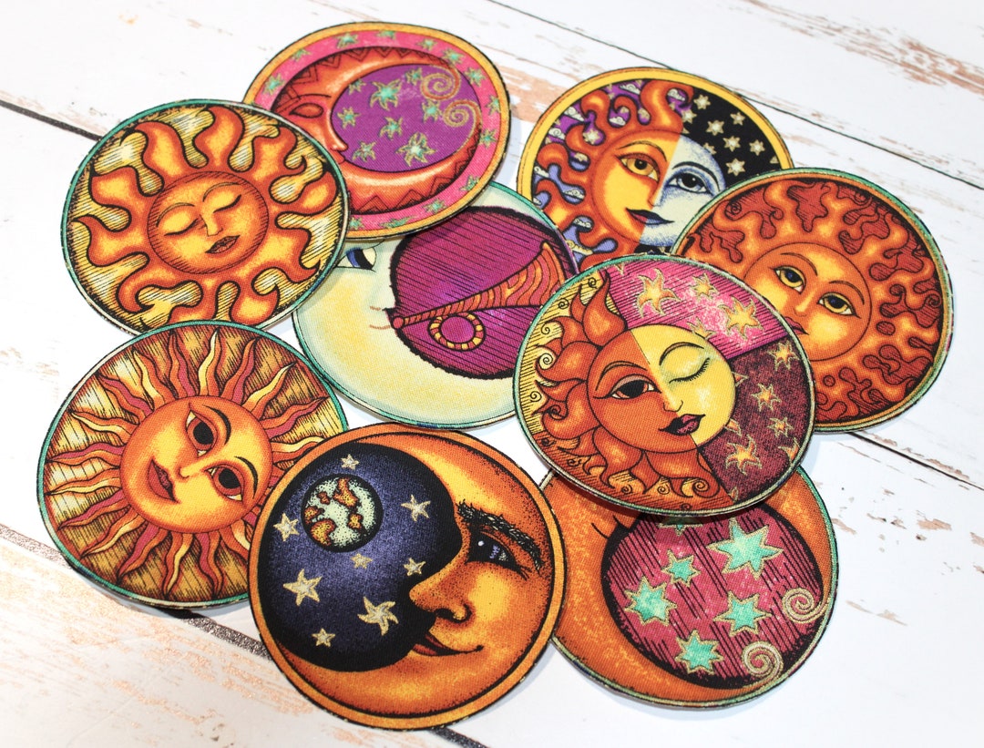 Iron-on APPLIQUES 9 PC SET Celestial Suns & Moons Patches Hand-cut Quilt Fabric - Etsy