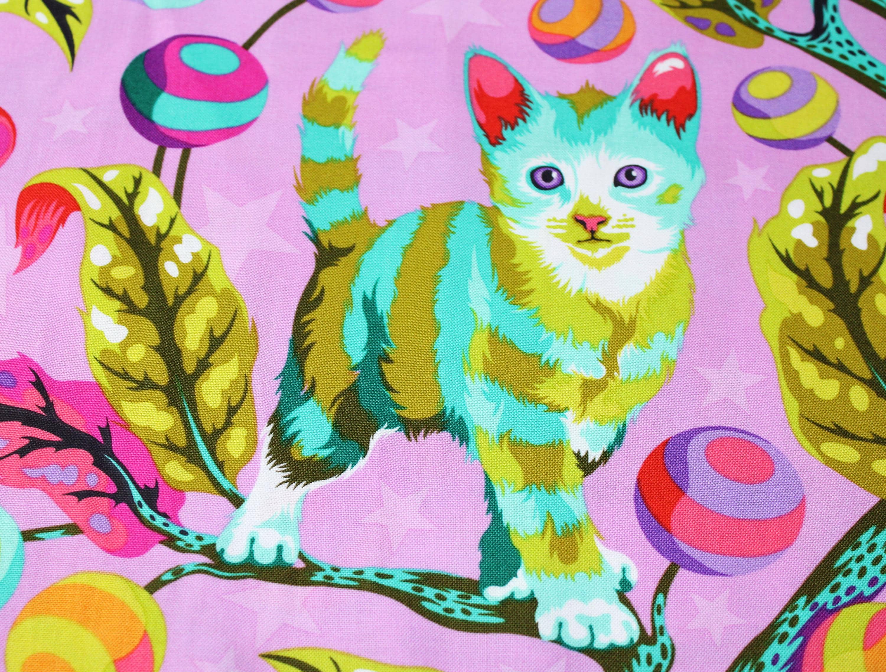 Tula Pink TABBY ROAD Deja Vu Quilt Fabric Club Kitty Electro Berry ...