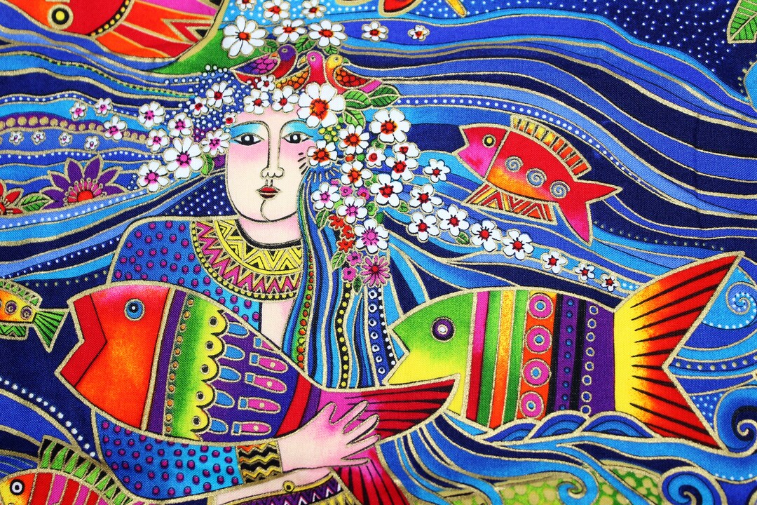 Laurel Burch OCEAN SONGS Mermaid Fabric Panel - Etsy